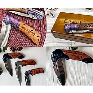 Pocket Knife Gifts For Men Stainless Steel 5" Blade With Ultra-Secure & Comfortable Belt Clip Personalized Engraved Knive for Everyday Carry, Groomsmen Camping Birthday Father's Day Or A Gift For Your Guys - This Knife Is The Perfect Choice (Knife NOT Eng