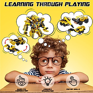 PANLOS Robot Building Toys, 12-in-1 Transforming Engineering Building Blocks Construction Vehicles Kit, STEM Learning Building Bricks Set, Birthday Gifts for Kids Boys Girls Age 6-12 (573 Pieces)