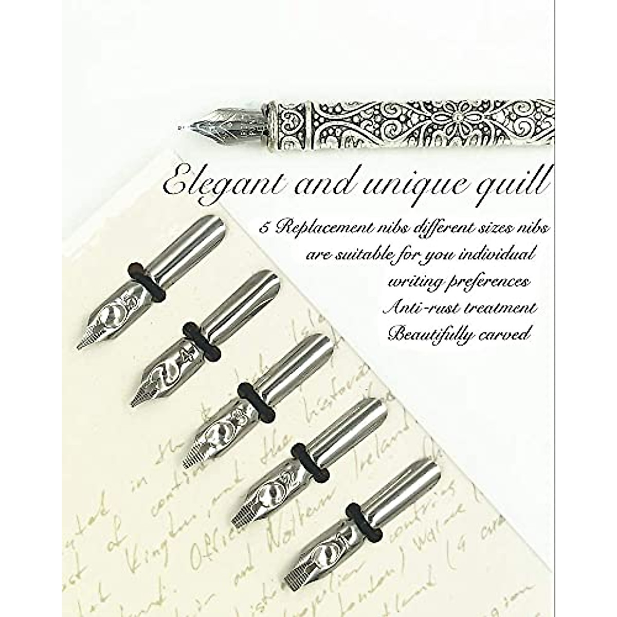 SCHOWE Antique Two-Color Feather Pen Quill Pen Dip Pen With Envelope Writing Paper Calligraphy Pen and Ink Set(pheasant)