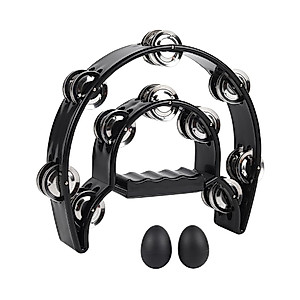 Tambourine Double Row Metal Jingles Bell Hand Held Percussion Half Moon Tambourines Musical Instrument for Adults Kids Party, KTV, Events, Church (Black)