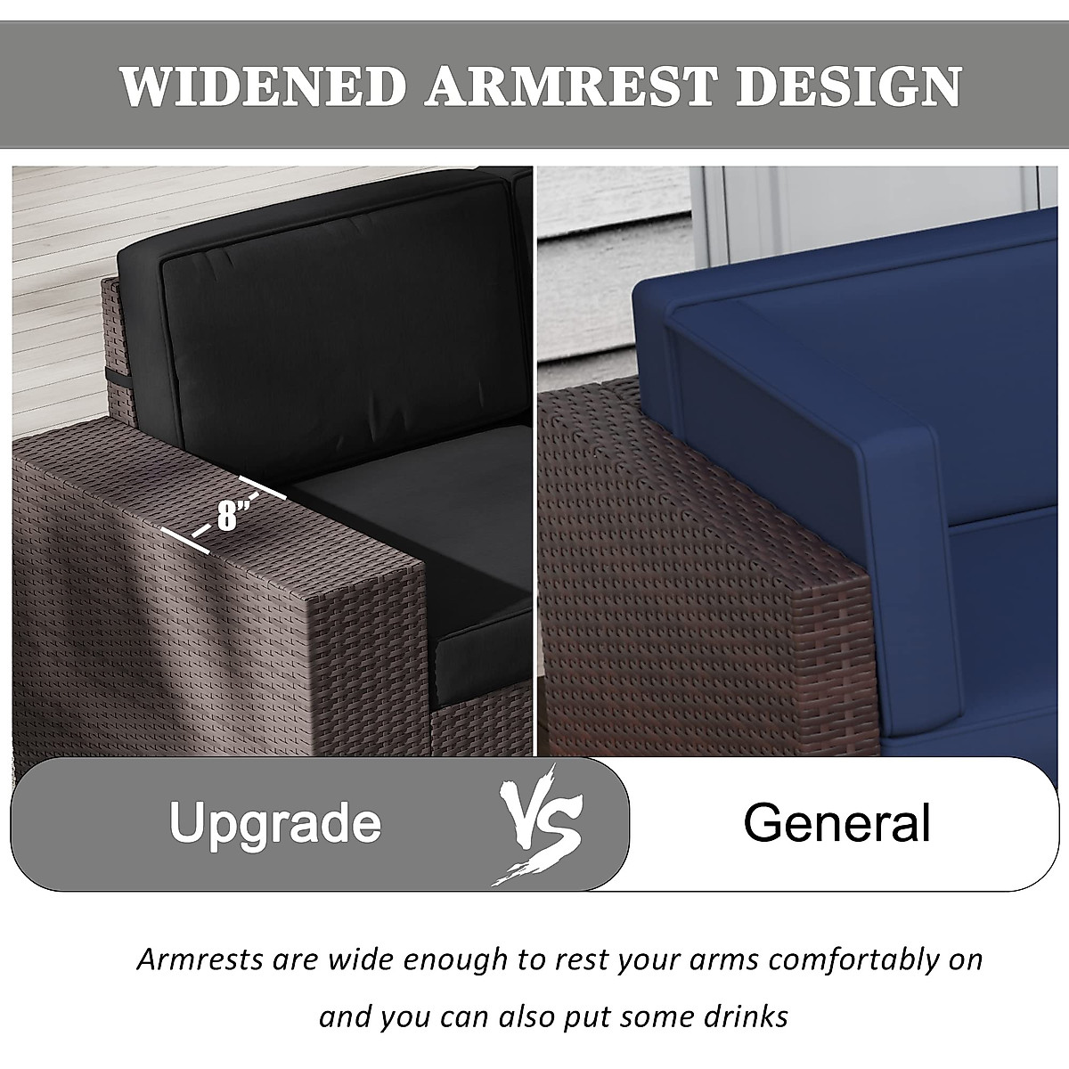 LayinSun Outdoor Patio Furniture Set 6 Pieces Sectional Conversation Sofa Set Brown Rattan Sofa Set with Coffee Table