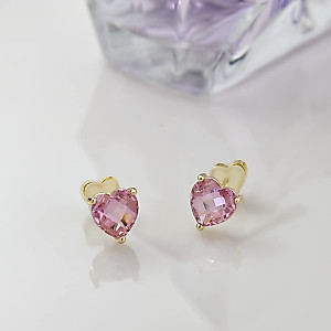 Liz Kol Pink Heart Earrings for Women, Gold Stud Earrings with Sterling Silver Post Jewelry Gifts