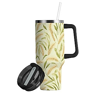 linqin Wheat Spring Green Vacuum Insulated Tumbler with Straw Lid 40 oz Water Bottle Reusable Stainless Steel Mug for Water, Iced Tea or Coffee