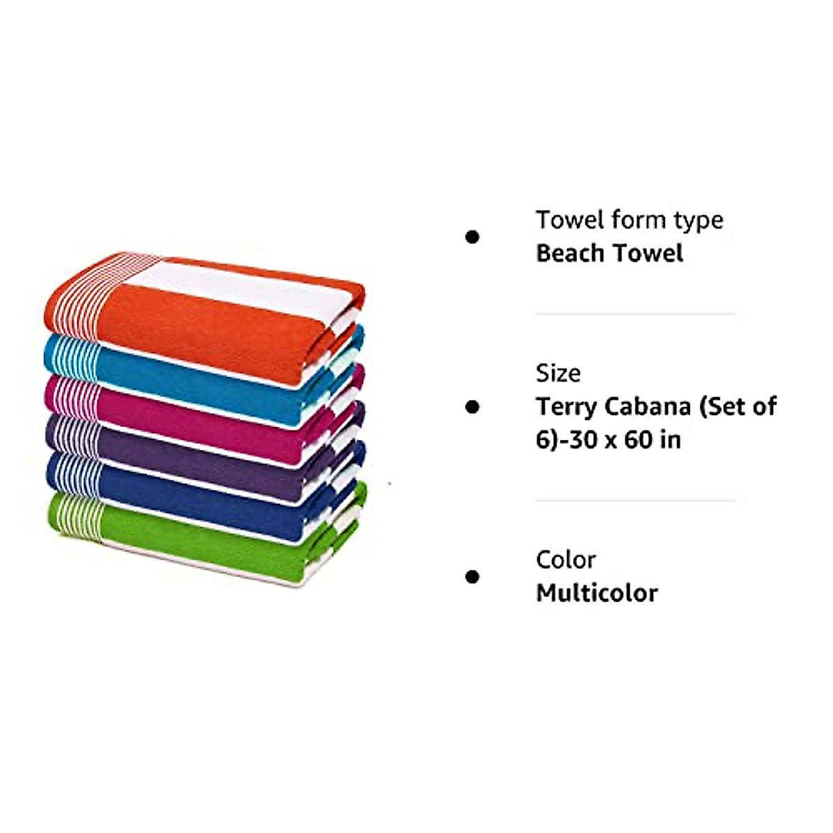 Terry Cabana 100% Cotton Bath Towels, Quick Dry Set of 6 Pack, (30" x 60")- Cabana Stripe - Microfiber Large Towel for Pool, Bath, Sport, Yoga, Camping, Swimming, Highly Absorbent, Light Weight & Soft