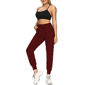 FULLSOFT Sweatpants for Women-Womens Joggers with Pockets Lounge Pants for Yoga Workout Running (Wine-2,Medium)