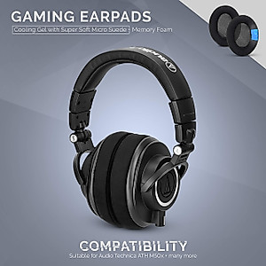 Brainwavz Gaming Earpads Compatible with ATH M50X, Hyper X Cloud, Steelseries Arctis, G Pro X & Many More, with Cooling Gel & Soft Micro Suede for Extra Comfort