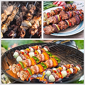【NEW】23.6" Large Size Kabob Skewers Flat Metal BBQ Barbecue Skewer Wooden Handle Stainless Steel Shish Kabob Stick Wide Reusable Grilling Set Meat Shrimp Chicken Vegetable Kebab Fork Sausage-12PCS