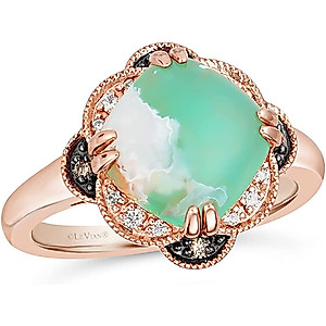 LE VIAN 3 1/4 Carat Cushion Shaped Green Aquaprase Cabochon White Topaz and Smoky Quartz Milgrain Flower Statement Ring for Women in 14k Rose Gold Plated 925 Sterling Silver Promise Ring Size 10