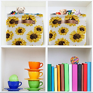 Sunflowers Storage Basket Storage Bin Rectangular Collapsible Storage Box with Leather Handles Nursery Baskets Organizer for Home, Kitchen