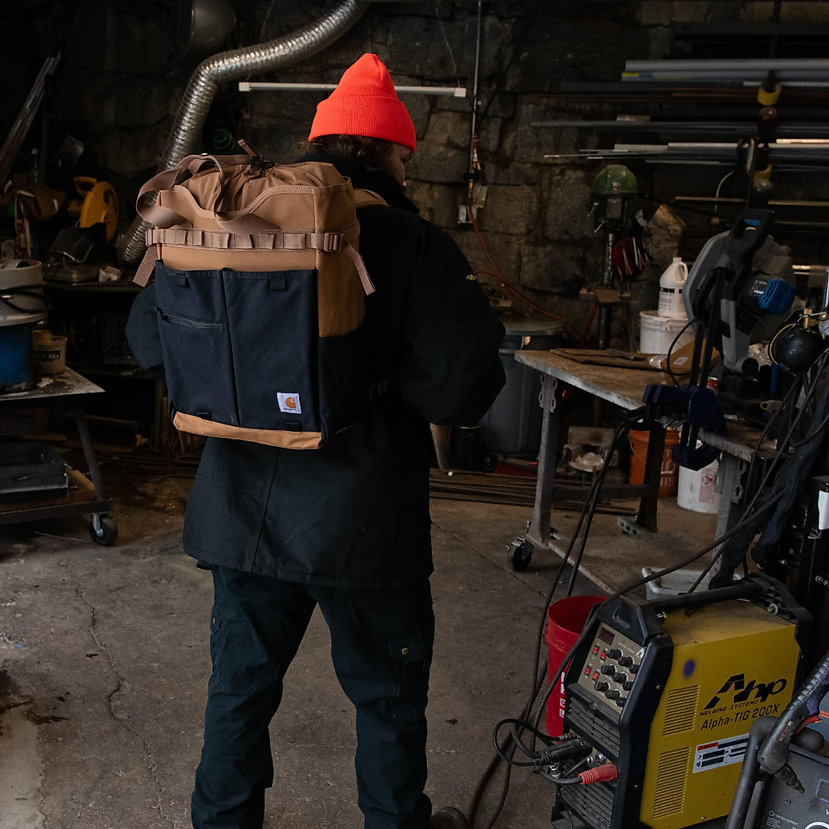 Carhartt Nylon Convertible Tote, Water-Resistant Cinch-Top Backpack, Black, One Size