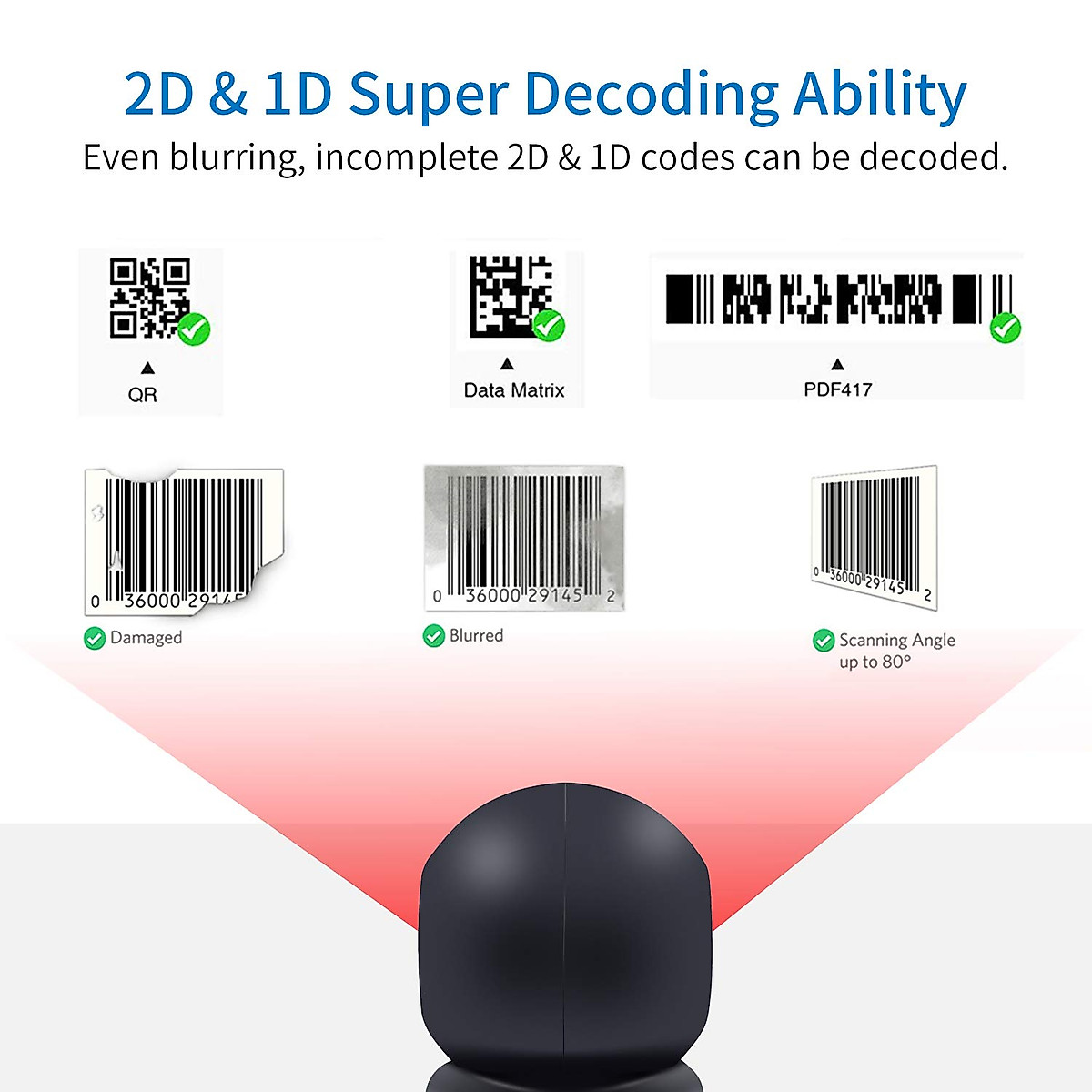 2D Desktop Barcode Scanner.Omnidirectional Hands-Free Barcode Reader. with Automatic Sensing Scanning QR Screen Scanning Platform Scanner for Warehouse, Supermarket, Retail Store, Bookstore Pos System