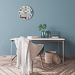 Stonebriar Vintage Coastal Worn Blue 14 Inch Round Battery Operated Wall Clock