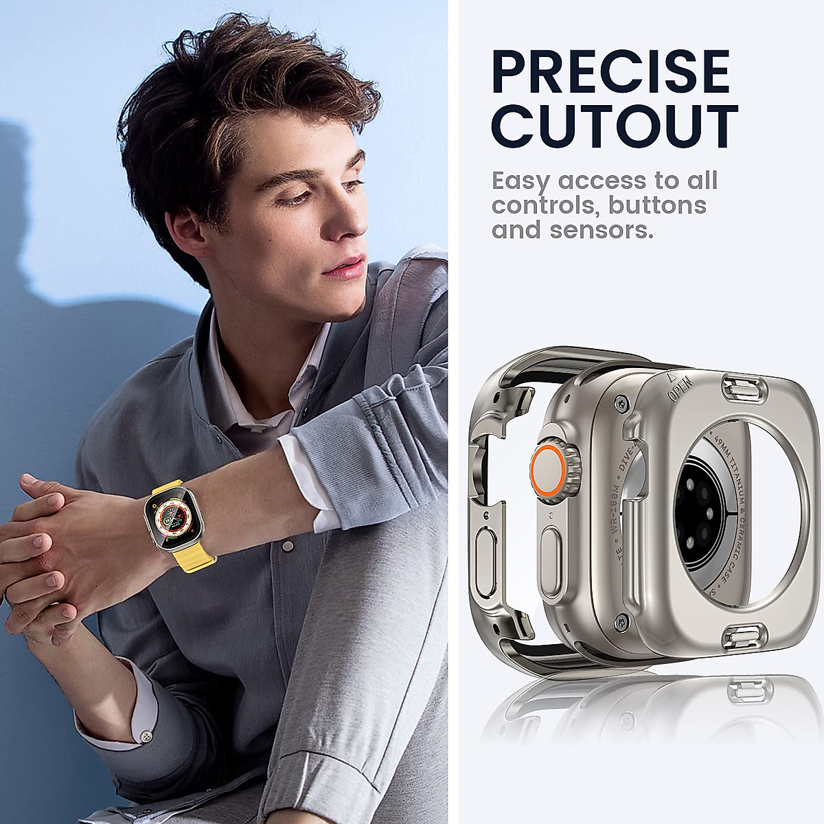 Tensea (2 in 1) for Waterproof Apple Watch Ultra 2/Ultra Screen Protector Case 49mm Accessories, iWatch Protective PC Face Cover Built-in Tempered Glass Film, Front and Back Bumper (49 mm)