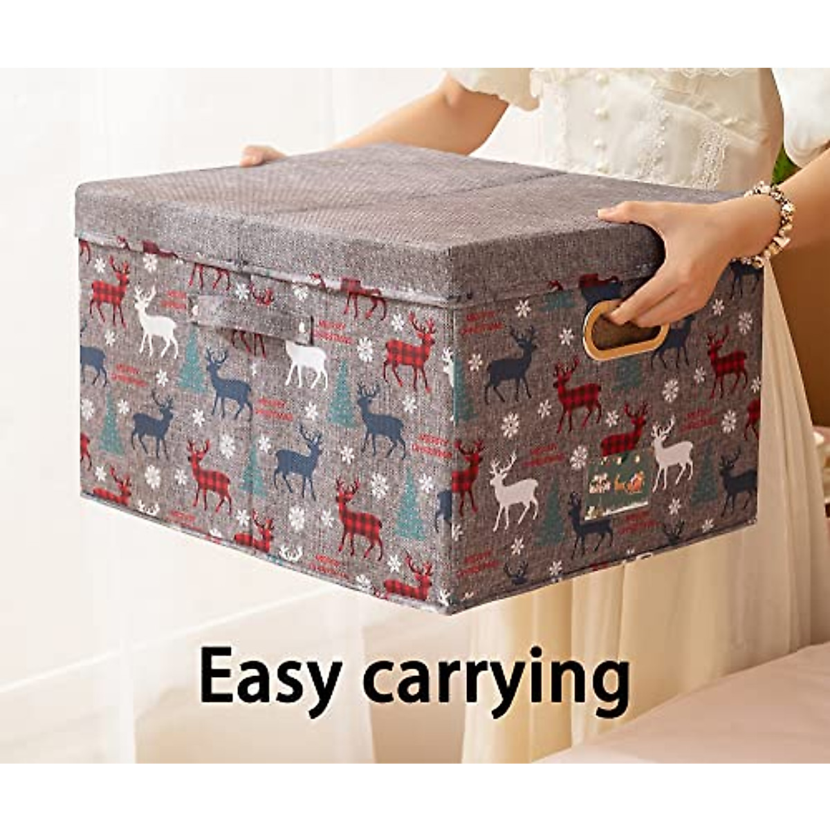 Nopuper Large Toy Box Storage Organizer with Lid,2 Packs, Foldable Shelf Storage Bins, Sturdy PP Interlayer,Hard Bottom and Sides, 20"*16"*12"