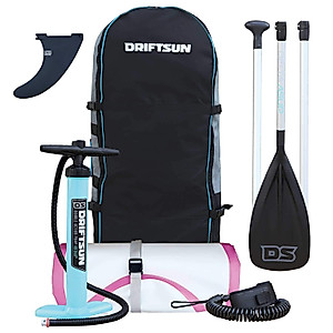 Driftsun 11 Foot Extra Wide Inflatable Stand Up Paddle Board Package with Rolling Travel Storage Backpack, Foldable Aluminum Pole, and More, Pink