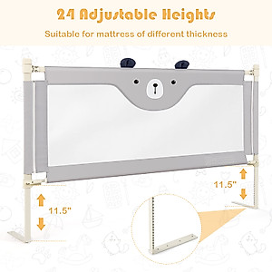HONEY JOY Bed Rail for Toddlers, 57-in Extra Long, Portable Safety Bed Guardrail w/Double Safety Child Lock, Foldable Baby Bed Rail Guard, Fit King & Queen Full Twin Size Bed Mattress (57 INCH, Gray)