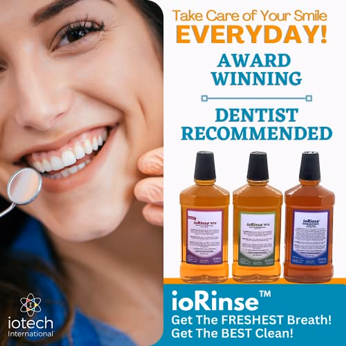 Iotech ioRinse Mouthwash New & Improved - Natural Clean - Contains Xylitol - Saccharin Free - Superior Dental Cleaner for Teeth, Gums, Bad Breath - Soft Mint (1L Bottle)