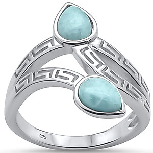 CloseoutWarehouse Double Pear Larimar Greek Key Ring Sterling Silver Size 7