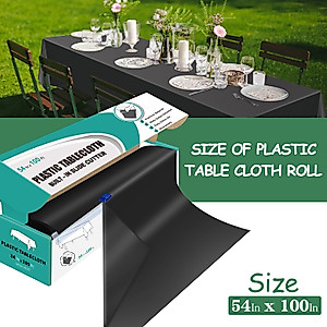 Kongdaoth 54" X 100' Plastic Tablecloth Roll Black Disposable Plastic Table Cover with Cutter Box, Disposable Table Cloth for Parties