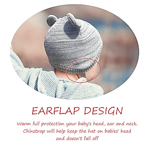 SOMALER Baby Knitted Winter Hats Infant Newborn Toddler Autumn Cute Earflap Cotton Lined Beanie Hat for Boys Girls Off-White