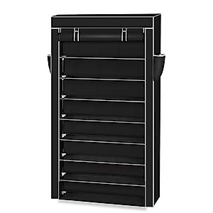 10 Tiers Shoe Rack with Dustproof Cover, Closet Shoe Storage Cabinet Organizer, Easy to Assemble, for about 50 Pairs, 34 x 11.2 x 60.9 Inches (Black)