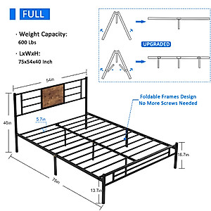 VECELO Full Size Bed Frame with Headboard, Heavy-Duty Platform with Metal Slats Support, No Box Spring Needed/Easy Assembly, Black
