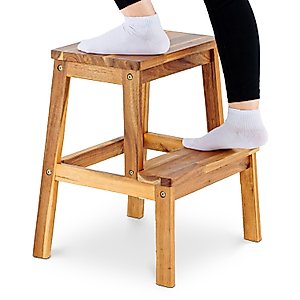 BEEFURNI 2 Step Wood Stool, Wooden Step Stools for Adults & Kids 350 lbs, Kids Step Stool, Bathroom,Bedroom Stool, Closet Step Stool, Easy to Assemble, 1 Year Manufacturer Warranty