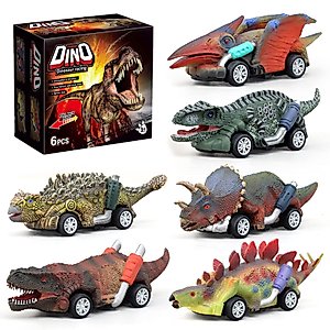 ABCaptain Dinosaur Toys Pull Back Cars for Boys Kids Toddlers 3-7 Year Old, Dino Monster Trucks Birthday Easter for Age 3 4 5 6 (6Pcs-A)