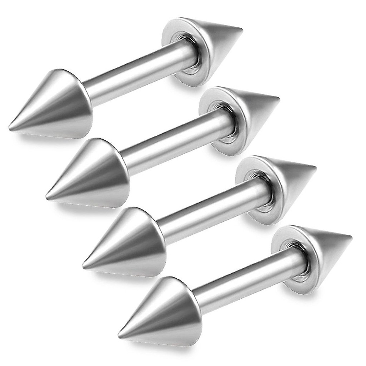 bodyjewellery 4pcs 16g Barbell Cartilage Earring Stud Vertical Anti Tragus Triple Forward Helix Bar Surgical Steel 3mm Spike - 6mm