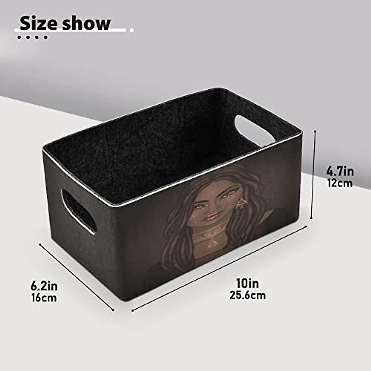 African American Pretty Girl Storage Basket Felt Storage Bin Collapsible Towel Storage Toy Storage Box Organizer for Kids Bedroom Magazine