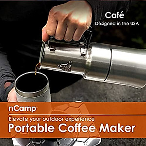 nCamp - Café, Portable Coffee Maker, Portable Espresso Machine, Compact Camping Coffee Maker, Stainless Steel Travel Coffee Maker with Camping Coffee Cup, Reusable, 12 oz
