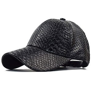 INOGIH Snakeskin-Leather Baseball-Cap Unisex Casual-Dad-Hat Adjustable Snapback for Women Men Black