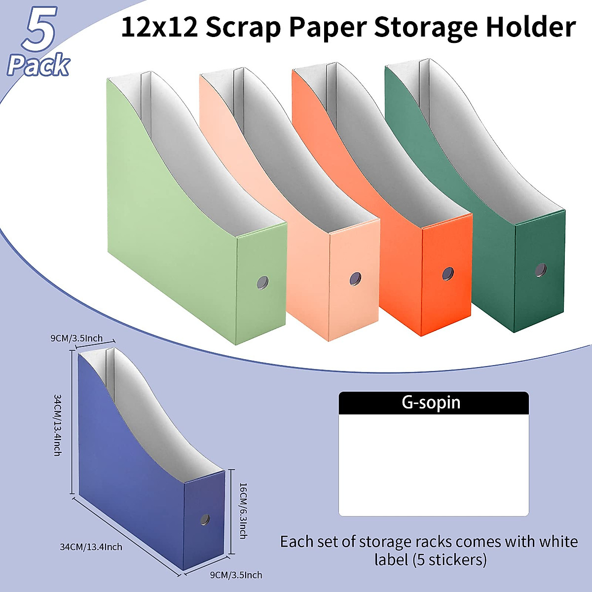 5 Pack 12x12 Cardstock Holder 12 x 12 Scrapbook Paper Holder Vertical Scrapbook Paper Holder Cardboard Vertical File Holder Scrapbook Paper Storage 12x12 for Home School Office Supplies