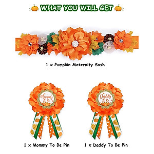 Pumpkin Maternity Sash Mom to Be & Daddy to Be Baby Shower Corsage Set Fall Pumpkin Sash and Pins for Baby Shower Gender Reveal Keepsake Photography Pregnancy Flower Belly Belt Souvenir Supplies