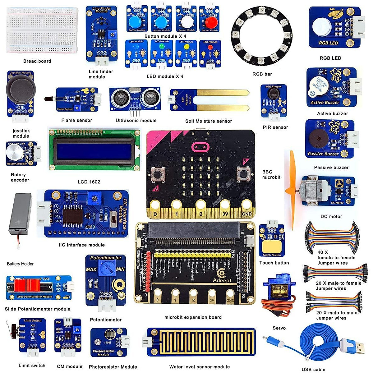 Adeept Sensor Starter Kit for BBC Micro:bit (V2 Included) | Programmable Starter Kit for Micro:bit with 35 Projects PDF Tutorial Book | Expansion Board Included