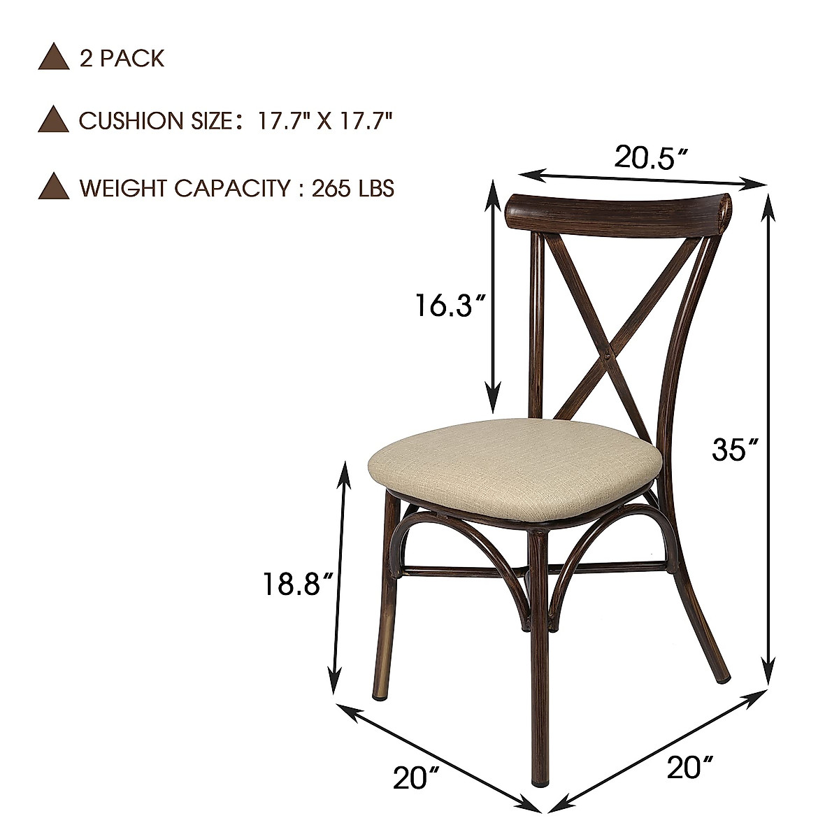 Koreyosh Modern Dining Chair Set of 2, Upholstered PU Leather Dining Room Chairs, Comfortable X-Shape Back Kitchen Chairs with Aluminum Frame for Outdoor or Indoor Use, Sand Beige