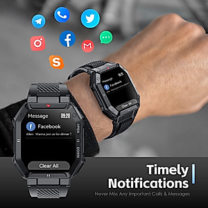XAXRE Military Smart Watch for Men (Answer/Make Call) 1.85” Outdoor Tactical Sports Smartwatch IP67 Waterproof Rugged Fitness Tracker Heart Rate Sleep Monitor Compatible with iPhone Android