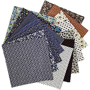 CJINZHI Fat Quarters Fabric Bundles, 14pcs 19.69x19.69inches(50x50cm) Cotton Fabric Quilting Squares lot Precut Patchwork Quarter Sheets for Sewing Patterns Bundle, Black Brown Floral