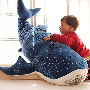 Stuffed Whale Shark Animal Plush Toy Soft Shark Plush Sofa Cushion Back Cushion Hugging Pillow for Kids Adults Birthday Gift Blue 50cm