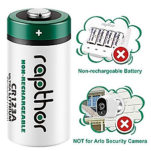 rapthor 1650mAh CR123A 3V Lithium Batteries 16 Pack CR123 High Power 123A CR17345Photo Battery PTC Protected for Cameras Flashlight Alarm Smart Sensors (Non-Rechargeable, Not for Arlo)