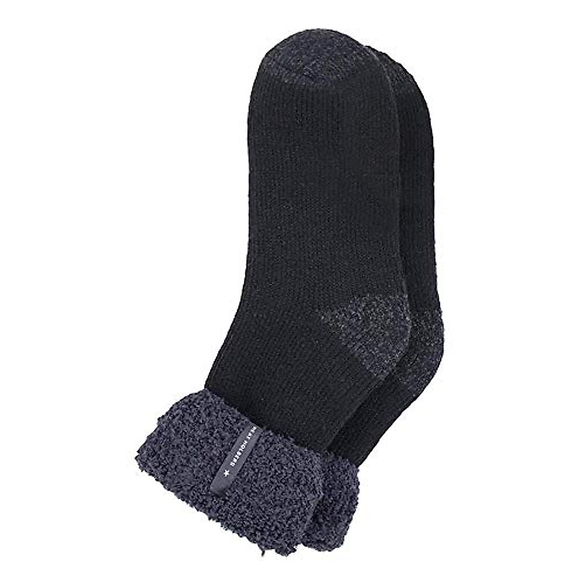 Heat Holders Mens Luxury Cozy Soft Fleece Lined Fluffy Bed Socks for Sleep (Black (Olwen), 7-12)