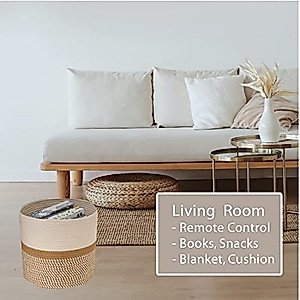 OHROS 1 Piece Woven Baskets For Storage Cotton Rope Baskets For Organizing 11 Inch Cube Storage Bin Small Laundry Basket For Bathroom Cat Dog Toys Bin Clothes Closet Storage Shelf Organizer 11x11x11''