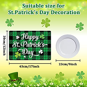 St. Patrick’s Day Placemats Set of 6 Buffalo Plaid Plastic Place Mats Lucky Shamrock Table Mats Blessed Holiday Kitchen Placemats for Indoor Outdoor St. Patrick’s Day Party Dining Table Decoration