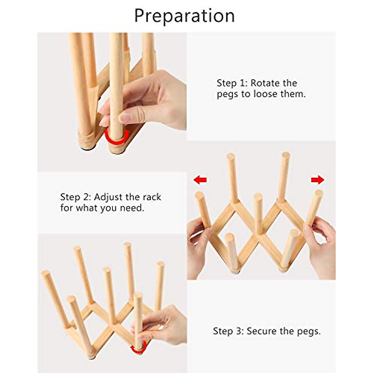 Woiworco Wooden Bottle Drying Rack, Nature Bamboo Retractable Cup Drying Rack and Mug Tree, Dish Drying Rack and Cup Drying Stander Holder for Cup, Cutting Board, Bowl, Plastic Bag Dryer Rack