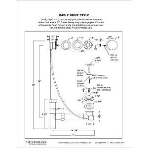 Westbrass A50P27TLE-62 27" Cable Drive Standard Bath Drain Trim Kit with Rotary Overflow Cover Knob, Pop-Up Stopper and Poly Tubular Pipes & Fittings, Matte Black