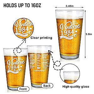 Vintage 1984 Old Time Information 40th Birthday Gifts for Men Women Beer Glass Funny 40 Year Old Presents - 16 oz Pint Glasses Party Decorations Supplies-40 Year Old Birthday Party Decorations