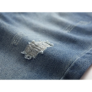 Maiyifu-GJ Men's Retro Ripped Jeans Distressed Skinny Slim Fit Stretch Denim Pants Straight Jean Trousers with Broken Holes (Light Blue,42)