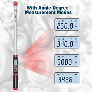 Leolee 1/2-Inch Drive Digital Torque Wrench with Angle, 12.5-250.8 ft-lb/17-340 Nm, Electronic Torque Wrench with Preset Value, Data Storage, Buzzer, LED Flash Notification for Motorcycle, Car