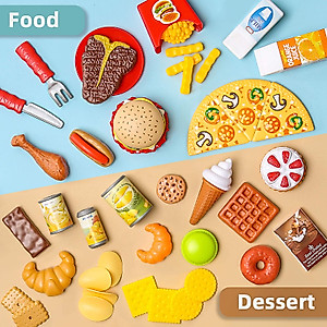 Shimfun 130pc Play Food Set for Kids & Toddlers Kitchen Toy Playset. Pretend Play Fake Toy Food, Play Kitchen Accessories Food Toys, Detail for Fun & Education Kitchen Toys. Best Gift Choice