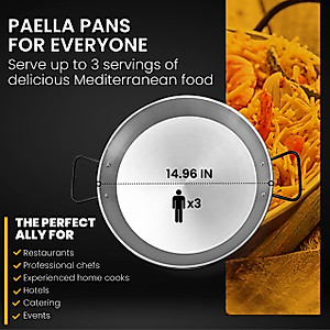 Machika Carbon Steel Pan | Professional Induction Cookware | Premium Polished Skillet for Cooking Mediterranean Food, Steaks & More | Ideal for Restaurants, Catering, Events | 3 Servings | 15 in |